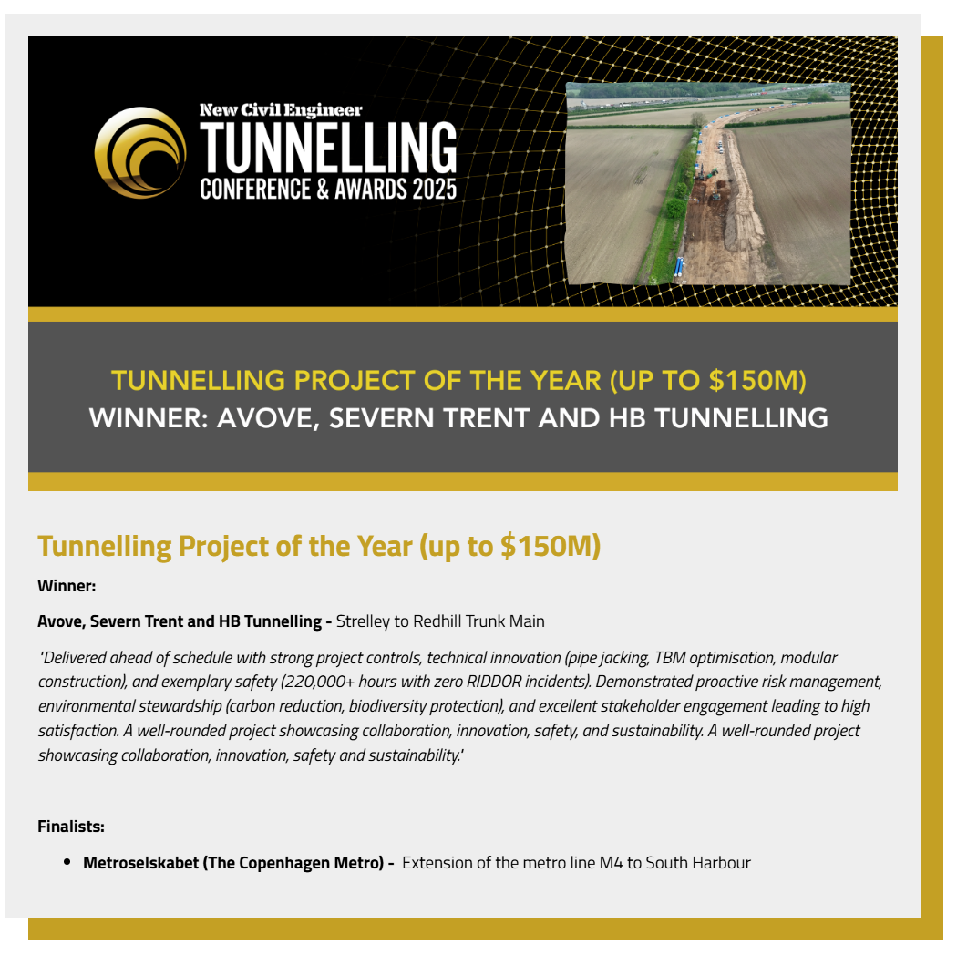 Avove Strelley to Redhill project wins New Civil Engineer Tunnelling ...